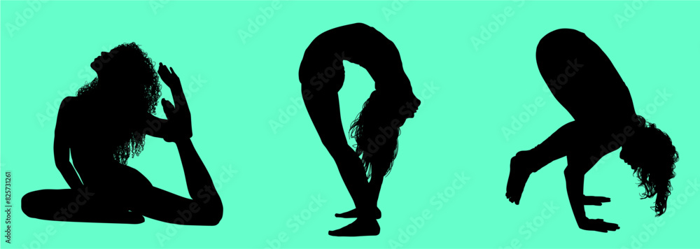 chicca, silueta, yoga, pose, modelo, ilustracion, pegatina, bailarina ...