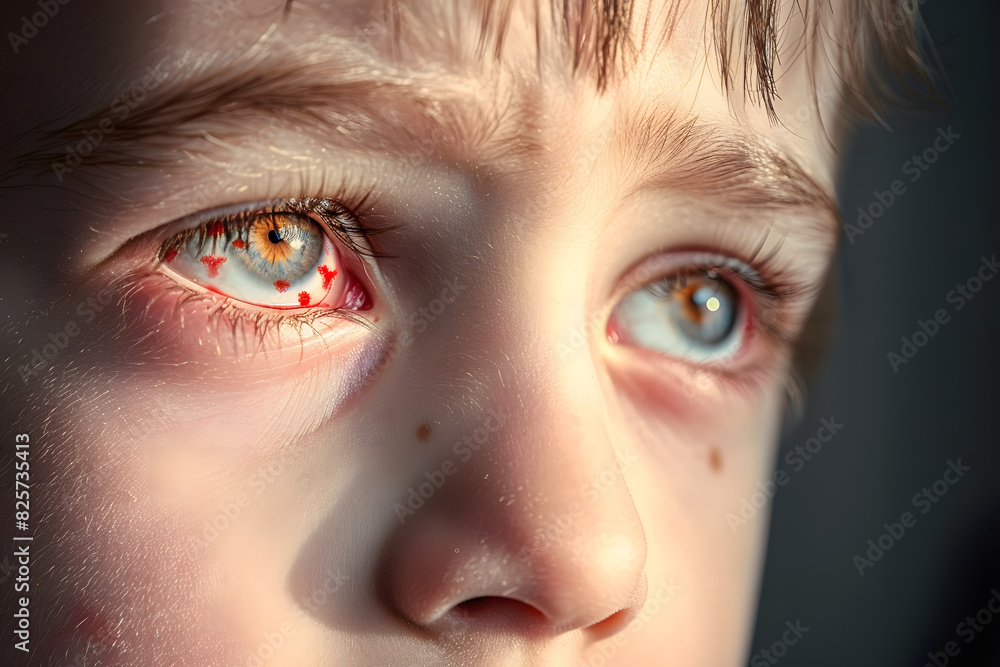 red eye of a patient with human conjunctivitis, ill allergic eyes in ...