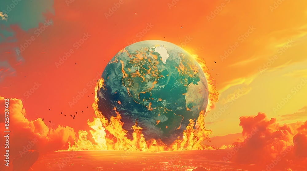 Fiery Apocalyptic Planet Earth Engulfed in Scorching Flames and ...