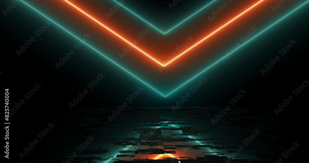 Neon arrows moving downwards illuminated neon light glowy background 4K ...