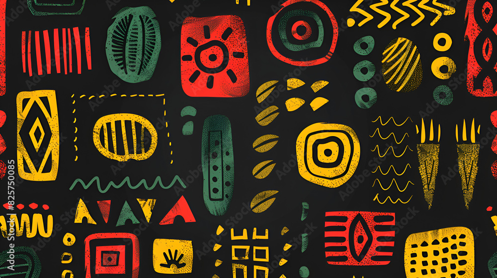 Tribal African ethnic seamless pattern with simple lines and figures in ...