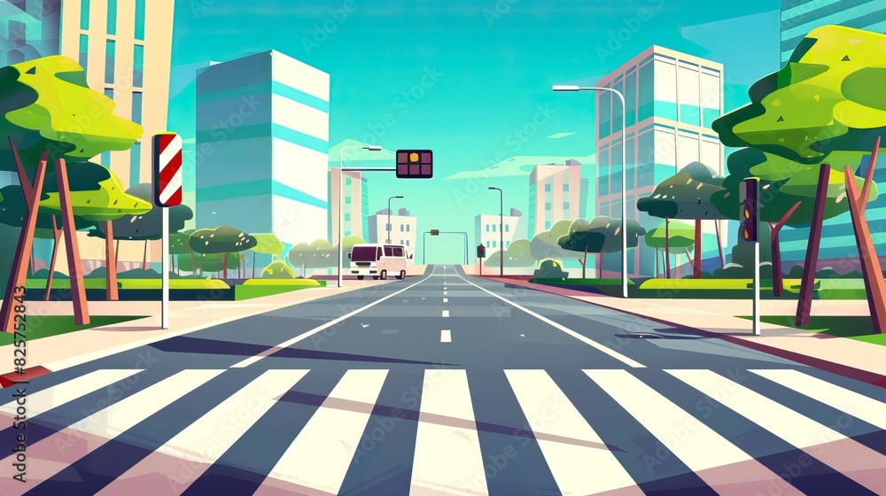 Cartoon crosswalk. City streets intersections with no automobile ...