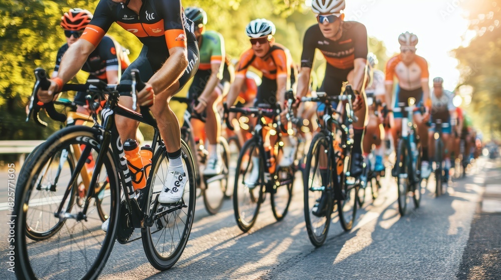 Cyclists engaged in a fierce competition during an exhilarating road ...