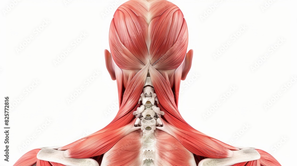 3D realistic illustration of the neck muscular system on a white ...