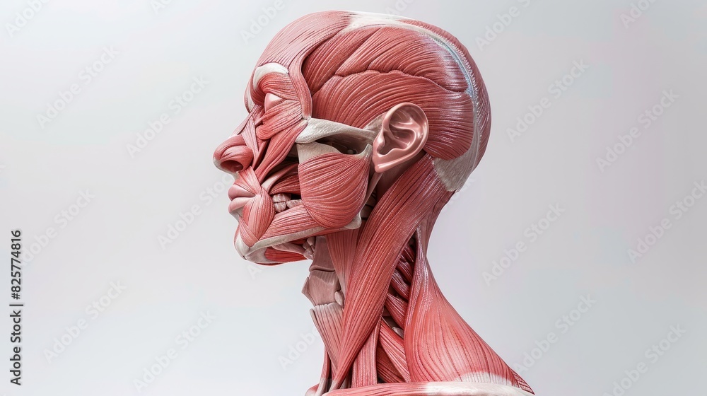 3D realistic illustration of the neck muscular system on a white ...