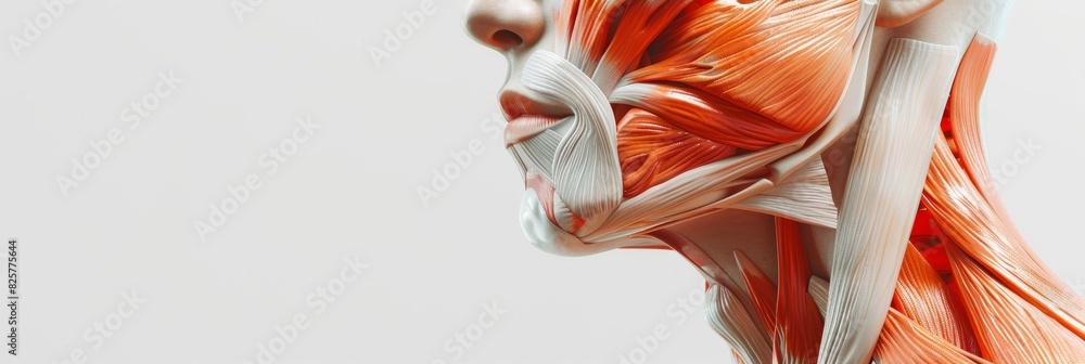 3D realistic illustration of the neck muscular system on a white ...