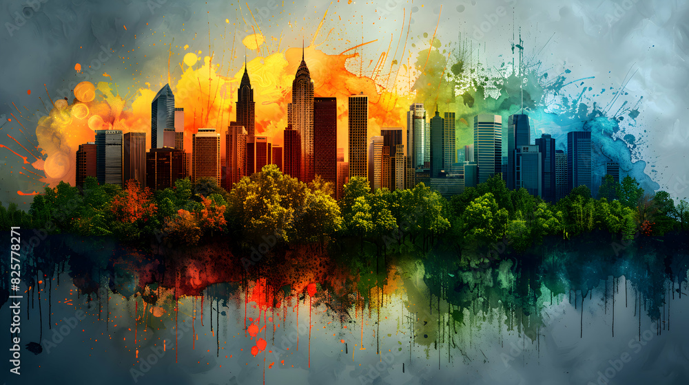 A detailed ecological infographic template with brush stroke banners ...