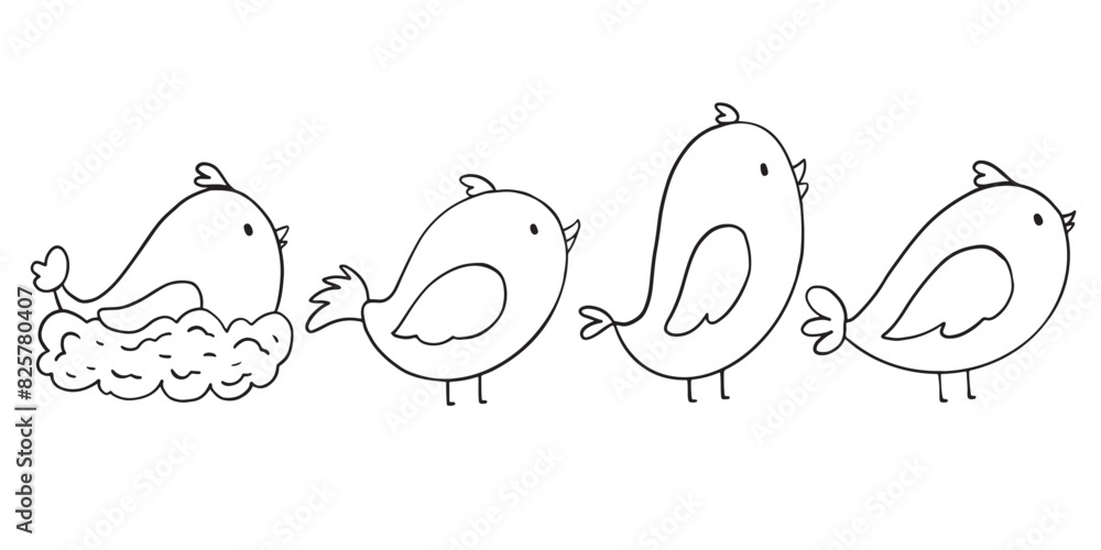 Cute bird outline cartoon illustration isolated on white background ...