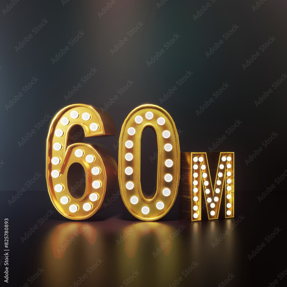60M or sixty Million follower or subscriber banner. Luxury Gold with ...