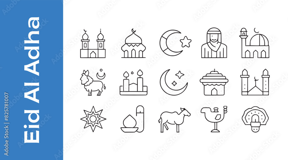 Eid Al Adha Icon Set with editable icon set. Stock Vector | Adobe Stock