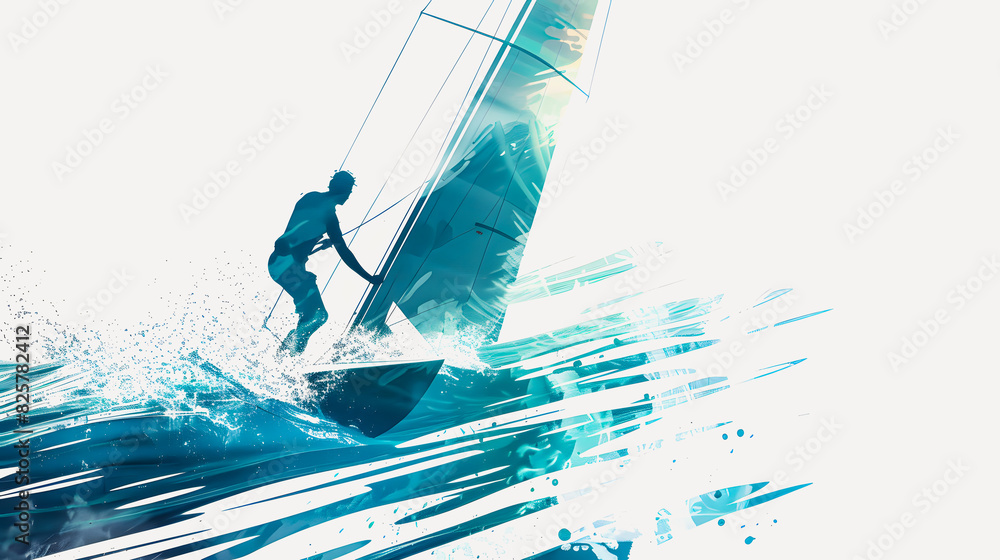 Abstract sailing illustration - A sailor steering his sailboat on the ...
