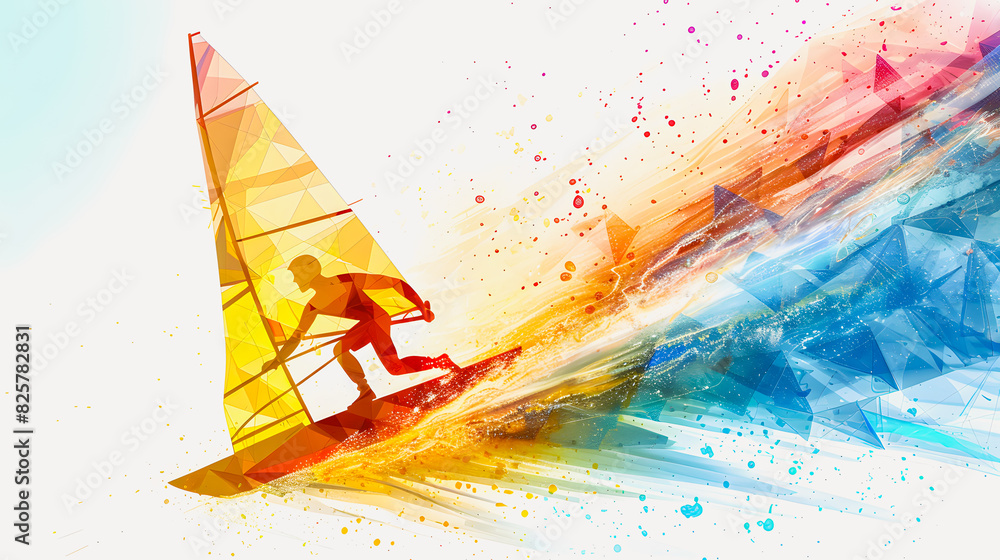 Abstract sailing illustration - A sailor steering his sailboat on the ...