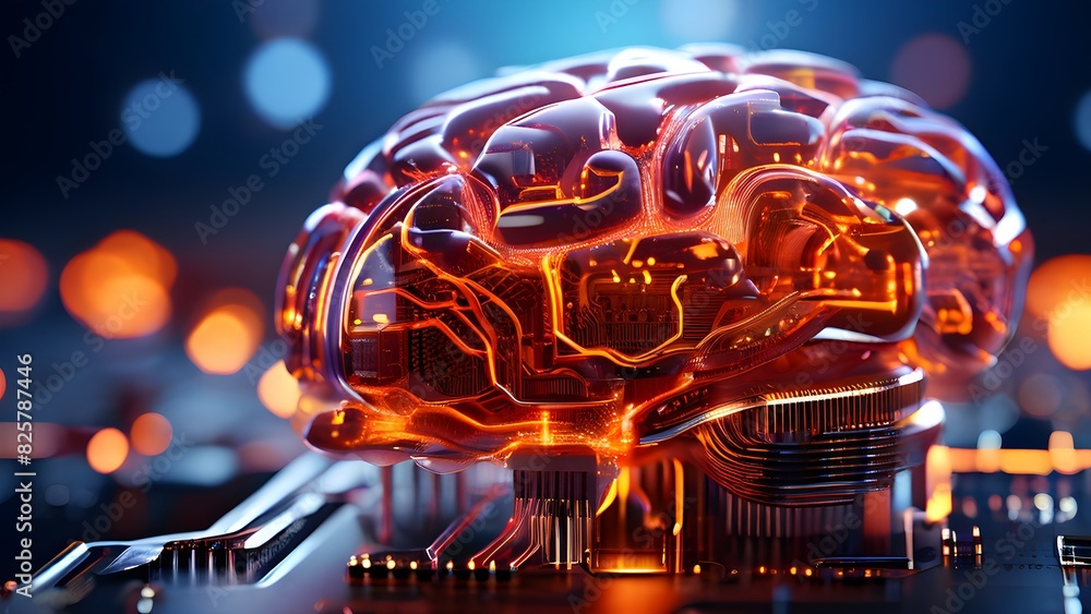 human brain intricately interlinked with the circuits of a computer ...