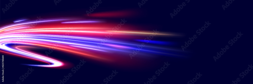 Colored shiny sparks of spiral wave. Curved bright speed line swirls ...