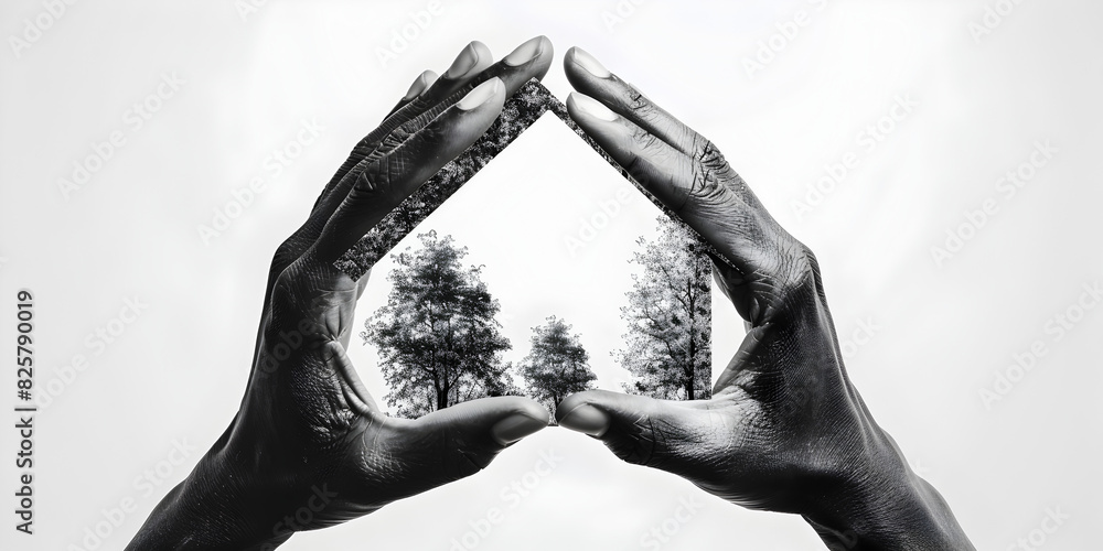 Set of Hand and Plant Tree Foliage Elements Silhouette hands protecting ...