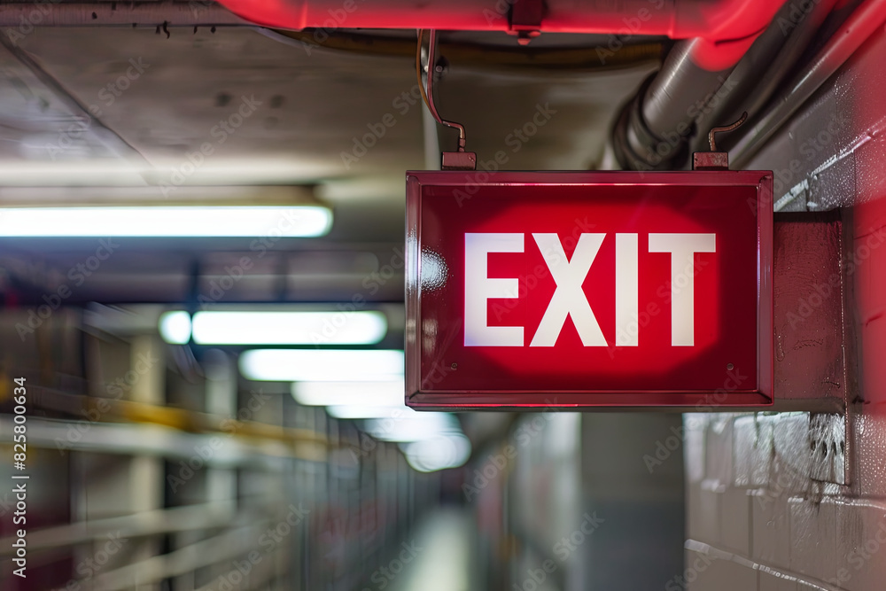 Emergency exit sign, with writing "EXIT" sign indicating emergency ...