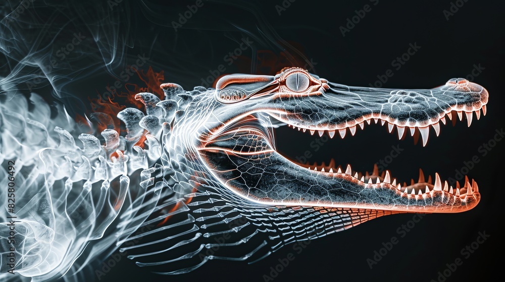X-ray film of Crocodile lateral view closed up, Skeleton for Treatment ...