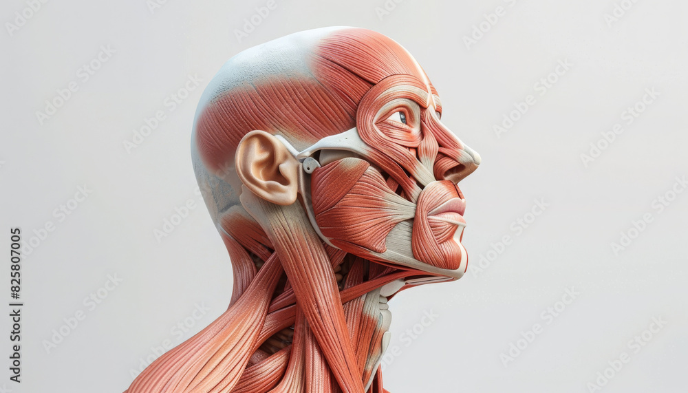 3D realistic illustration of the neck muscular system on a white ...