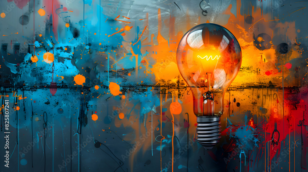 A lively creative brainstorming session with overlays of idea bubbles ...