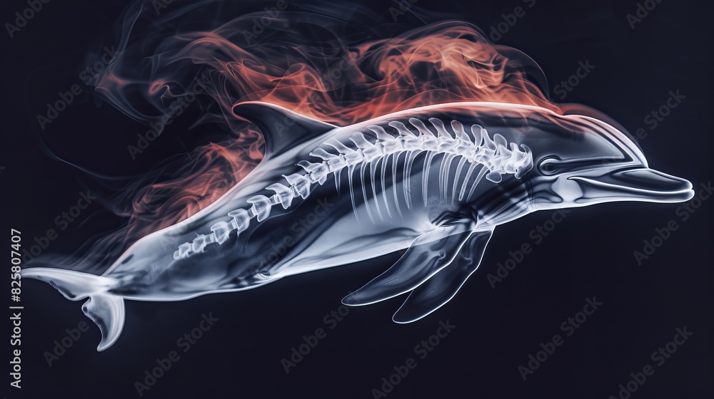 X-ray film of a dolphins fin detailing bone structure and alignment. X ...