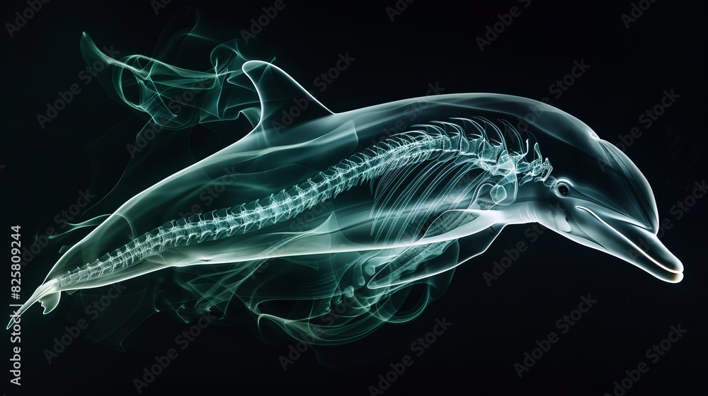 X-ray film of a dolphins fin detailing bone structure and alignment. X ...
