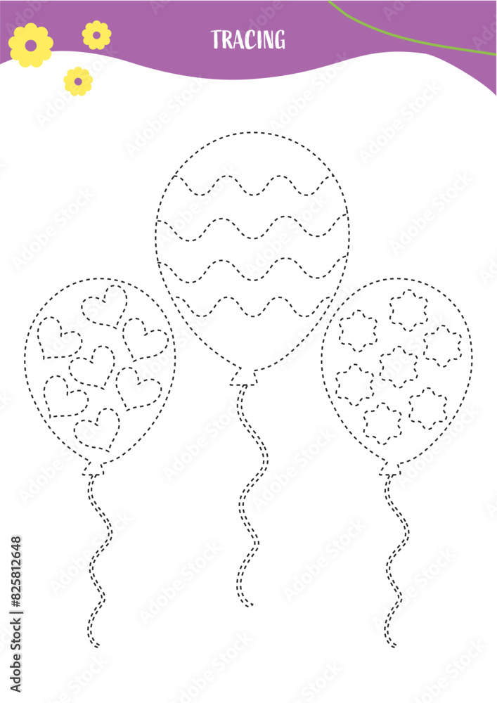 Balloon Trace and color | Basic Tracing for kids. Preschool tracing ...