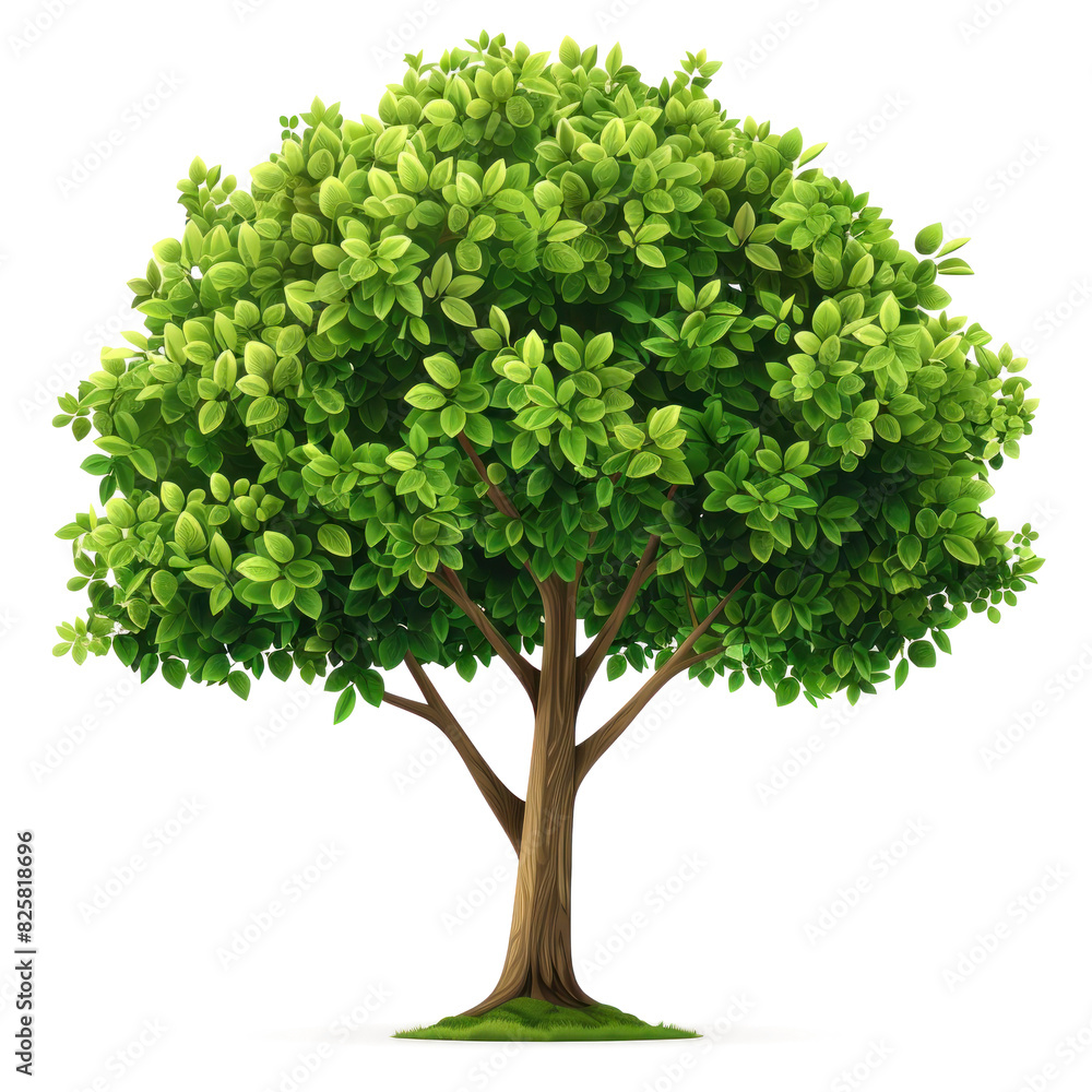 A vibrant 2D clipart tree with an expansive canopy of bright green ...