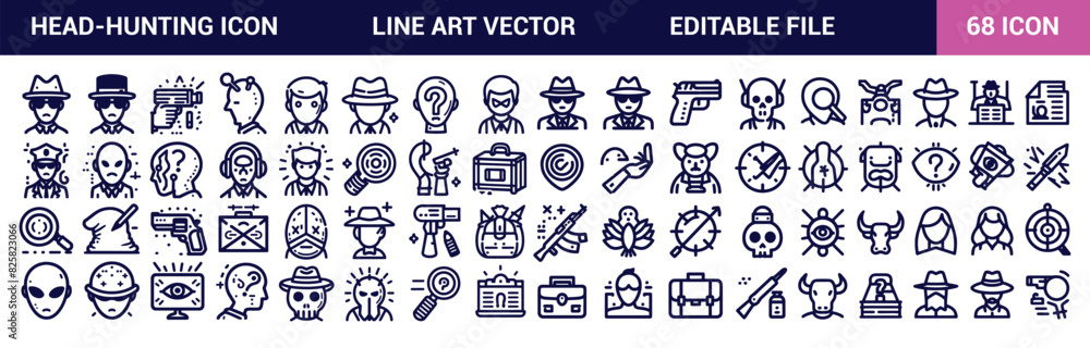 Head Hunting icon Set. of Head Hunting Related Vector Line Icons. It ...