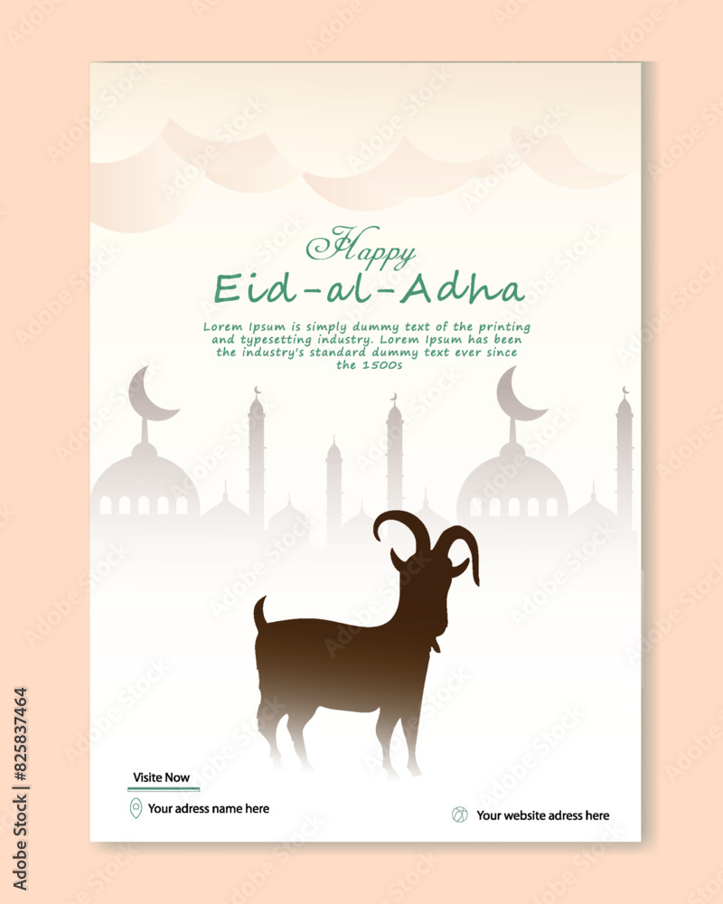 Eid Al Adha mubarak Flyer design template. Muslim holiday Poster with ...