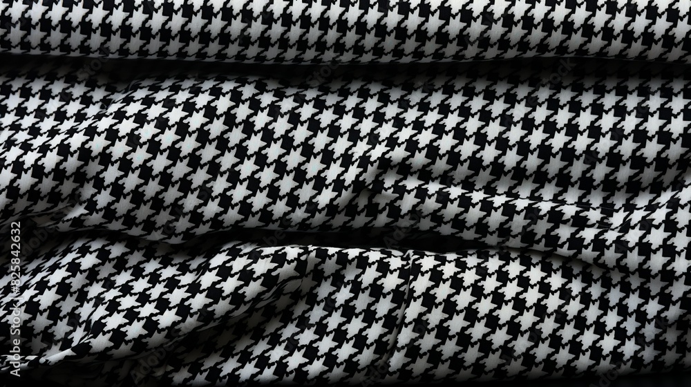 Bold houndstooth fabric pattern in classic black and white, creating a sharp and sophisticated ...