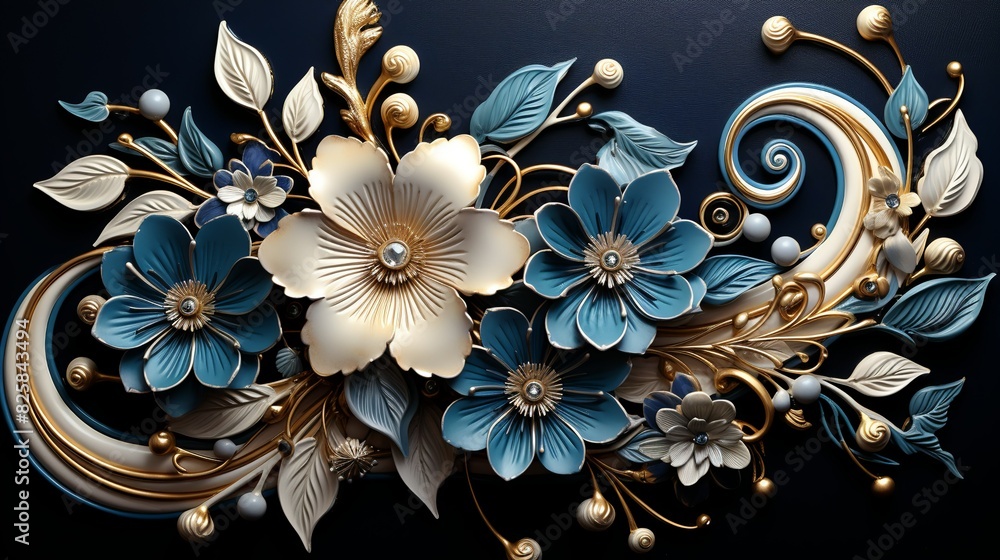 Elegant paisley fabric pattern with gold and silver motifs on a rich ...