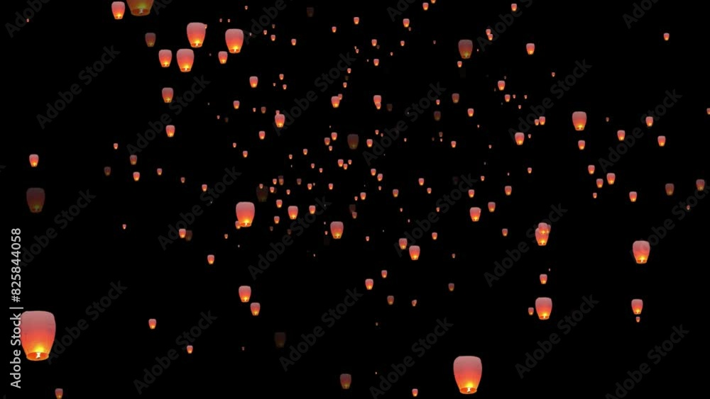 Many lanterns in the night Sky 4k animation. Many flying lanterns in ...