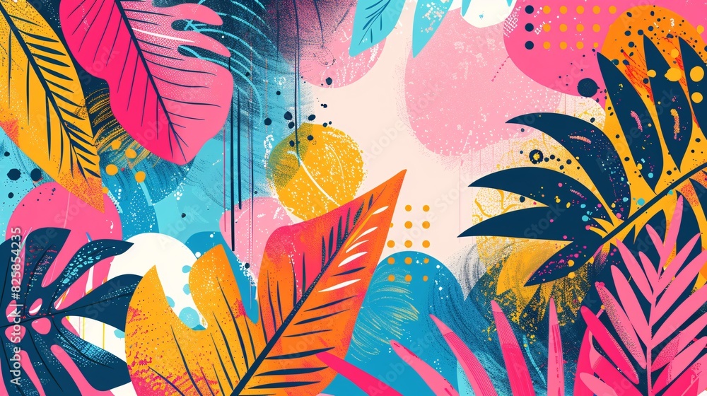 Bright and modern summer background featuring abstract tropical foliage ...