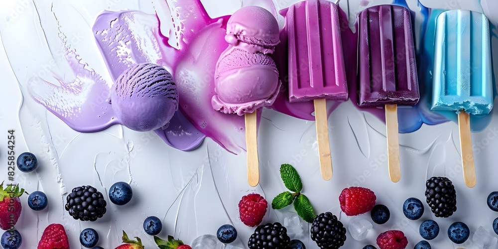 Variety of ice cream bars on sticks with assorted flavors white ...
