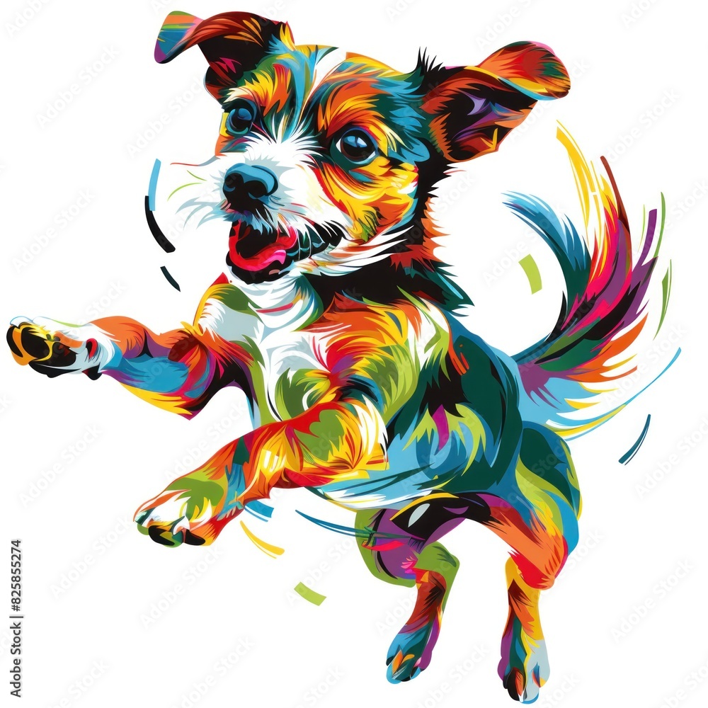 A lively 2D clipart of a dog jumping in the air, with its tail wagging ...