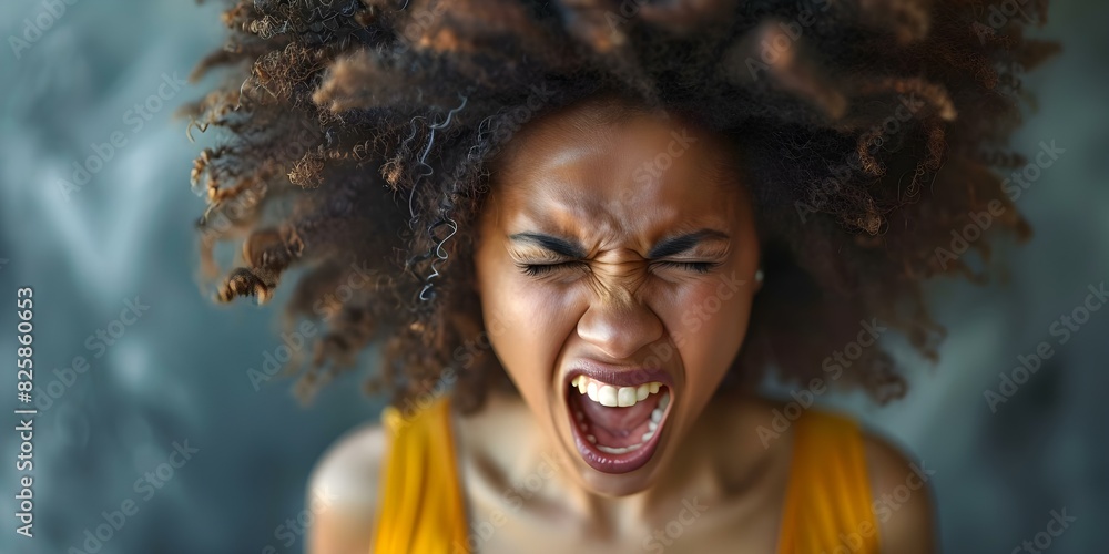 Stressed young Black woman shouting showing frustration. Concept Anger ...