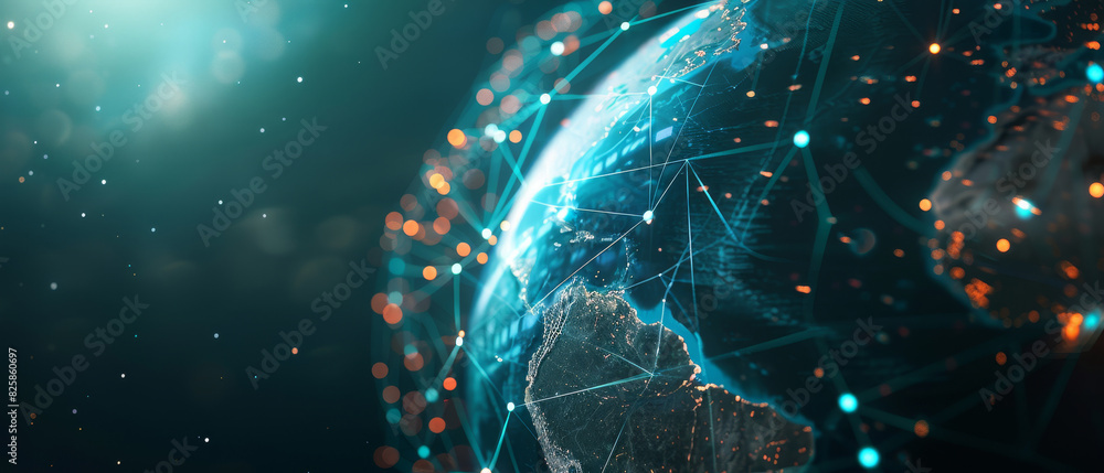 Earth globe with glowing connection lines on a digital data transfer ...