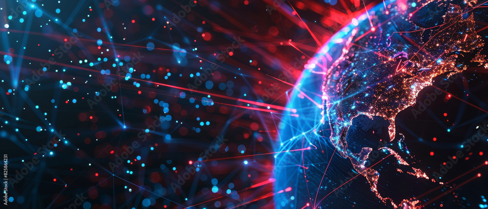 Abstract network with Earth globe and luminous lines on technology ...