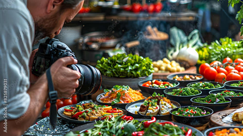 Photographer Capturing Street Food with Glossy Backdrop, High ...