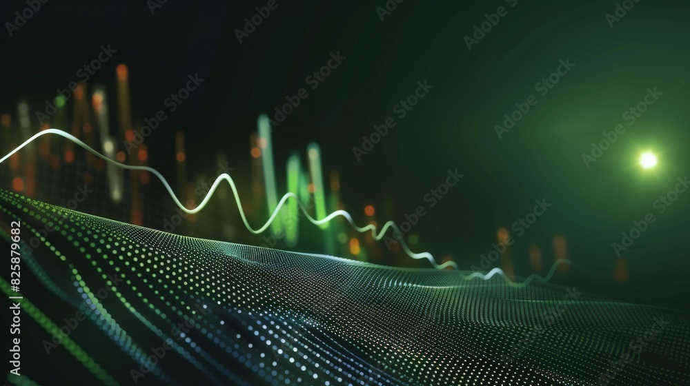 Price curve chart, three lines represent price action, green line ...