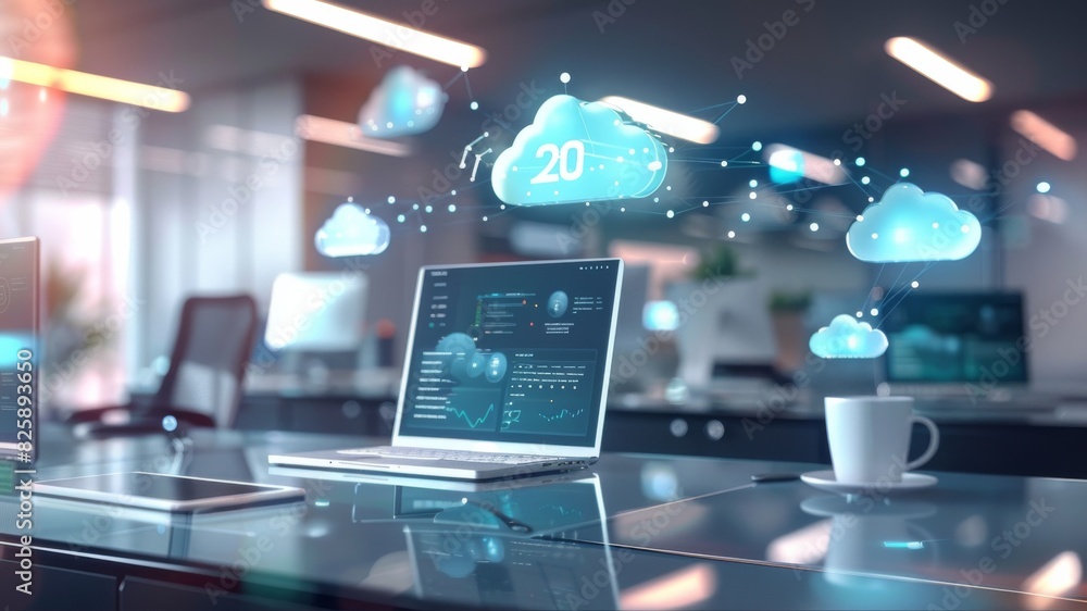 Top view of a cloud computing hub featuring servers and workstations ...