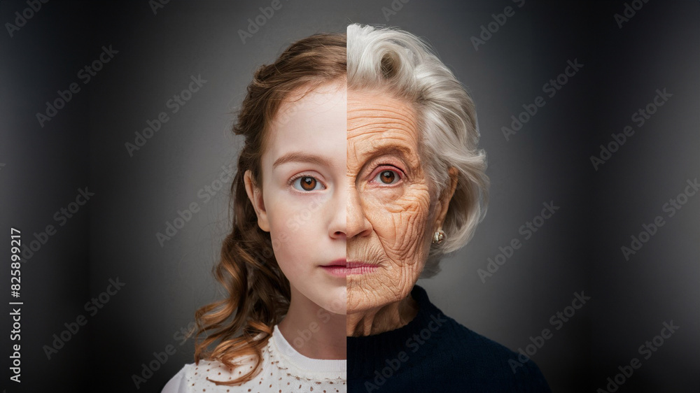 Little girl becomes an old woman, old age and life cycle concept Stock ...