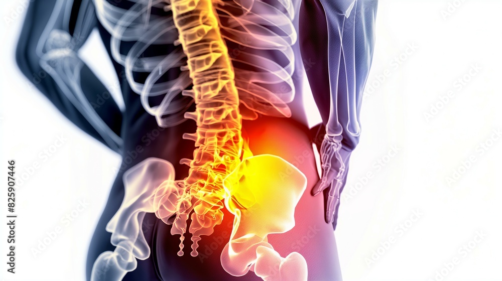 Medical Illustration of Sciatica with Highlighted Lumbar Pain in Human ...
