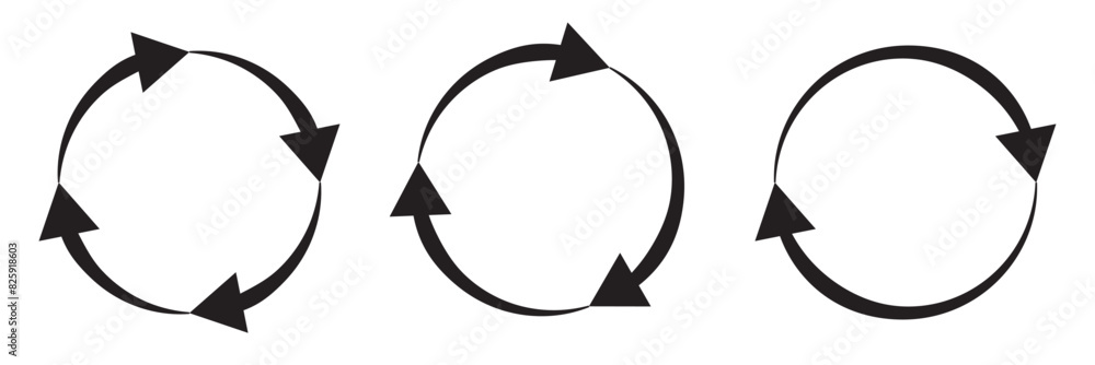 Circle arrow icons set. Round reload, restart, recycle and repeat symbol. One, two, three and ...