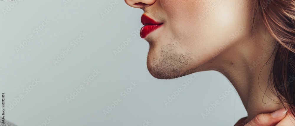 Close-up shot of a woman's chin and neck, showcasing smooth skin and ...