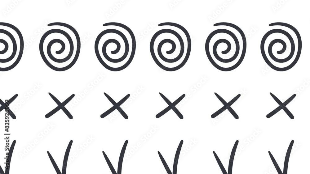 Several large symbols are arranged in rows and move quickly left and ...