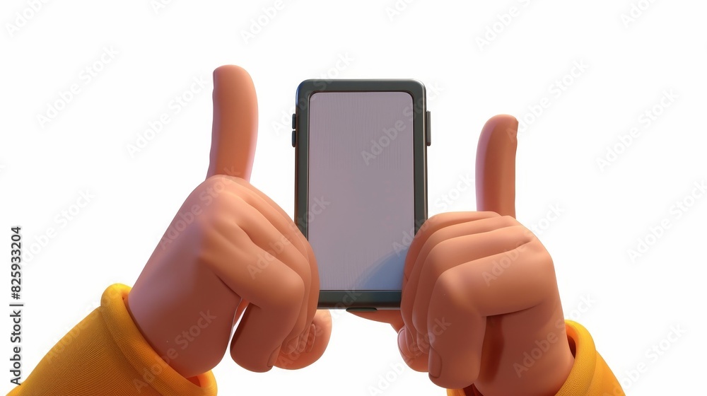 This is a 3D rendering with flexible cartoon character arms holding an ...