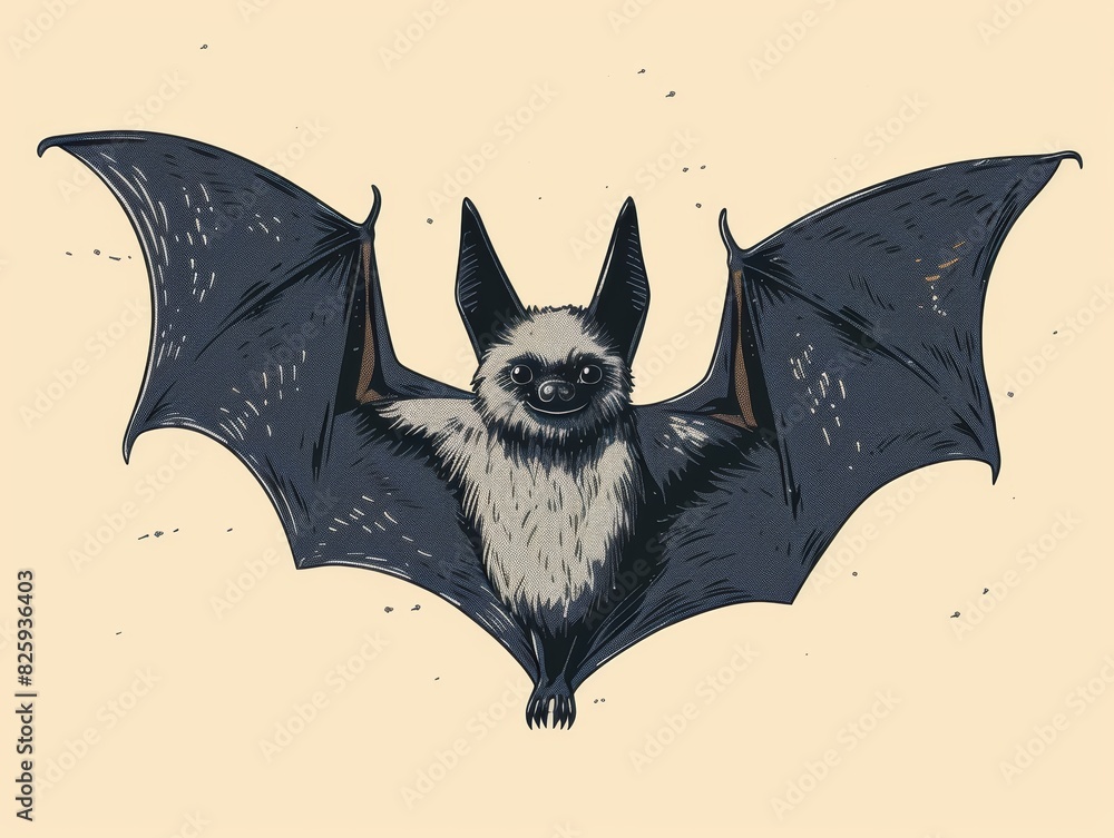 Flying bat with wings spread wide on beige background, showcasing ...