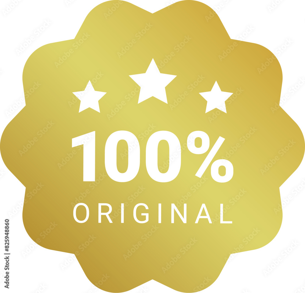 100 percent original product gold label sign. Round wavy premium ...