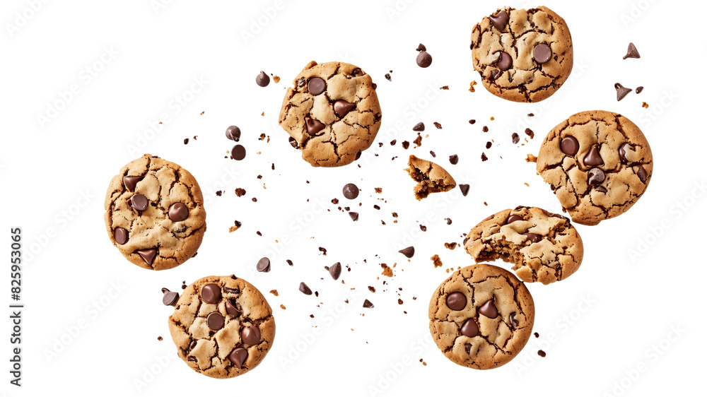 Flying Chocolate Chip Cookies with Crumbs, chocolate chip cookies png ...